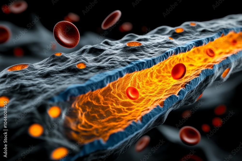 Platelet adhesion to a damaged blood vessel, showing the process of ...