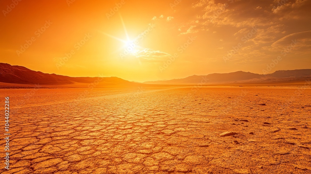 Heat waves rise above a parched desert landscape creating a mirage ...