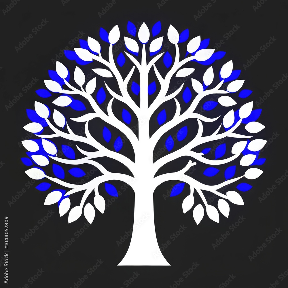 A standard scale tree design with blue and white leaves for nature ...