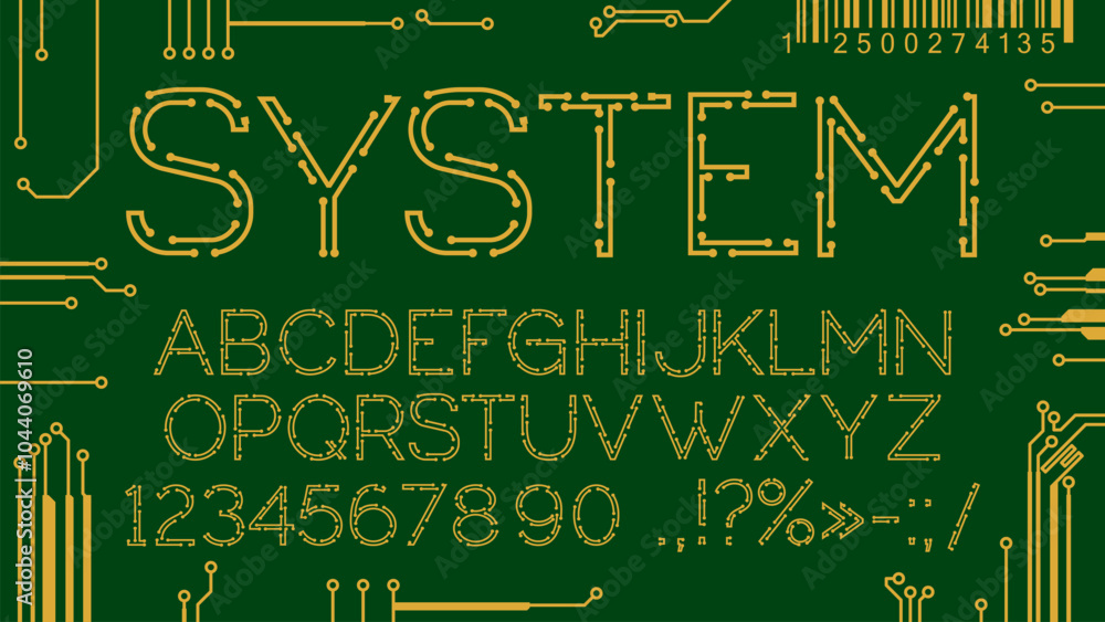 Techno circuit font, motherboard line type, digital computer typeface ...