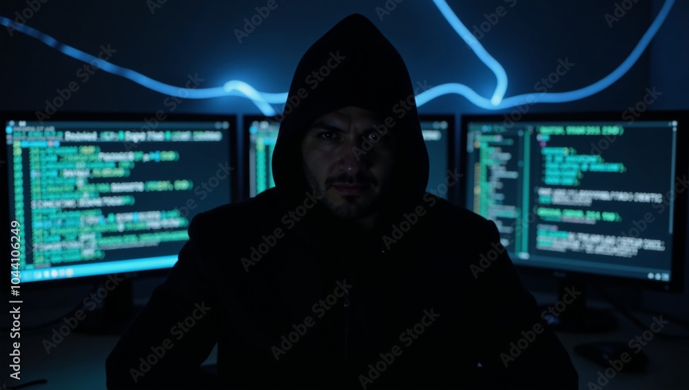 Anonymous hacker embodied as mysterious figure amidst dark web themes ...