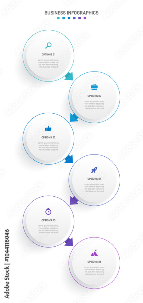 Vertical progress bar featuring 6 arrow-shaped elements, symbolizing ...