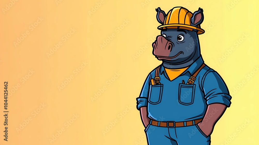 Anthropomorphic animal construction workers in hard hats and safety ...
