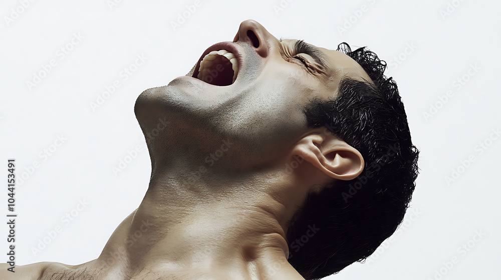 Unleashed Ecstasy: A man's powerful scream, head tilted back, captures ...