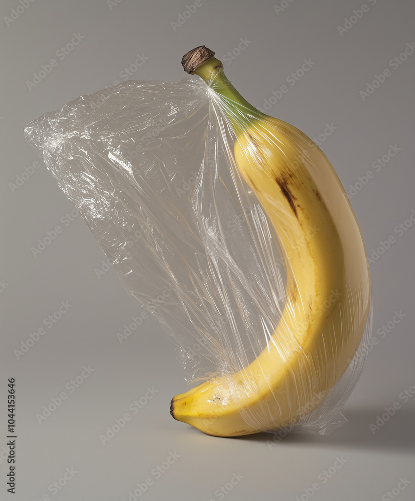 banana wrapped in plastic showing the overuse of plastic wrapping Stock ...