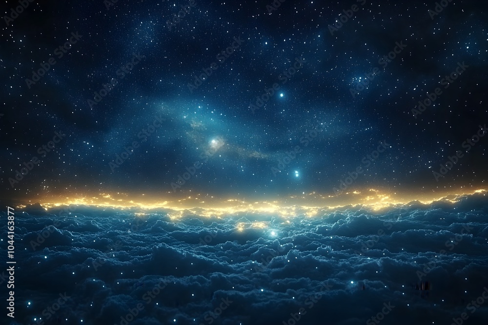 Starfield: A night sky view with glowing stars A panoramic shot of the ...