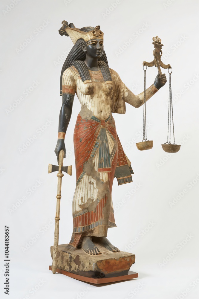 Ancient Egyptian goddess Maat statue holding scales and a sword, symbolizing truth, justice ...