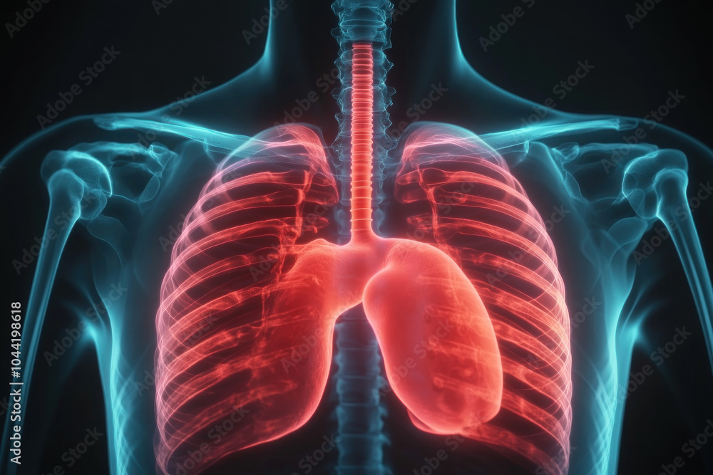 3D image of the lungs showing detailed internal structures and ...