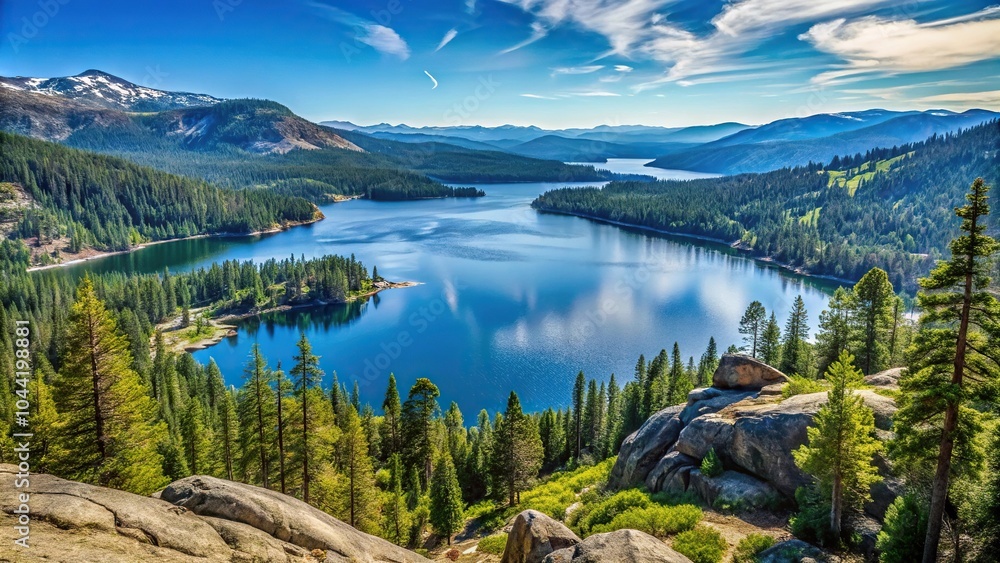 Scenic vista point overlooking Donner Lake with a tilted angle Stock ...