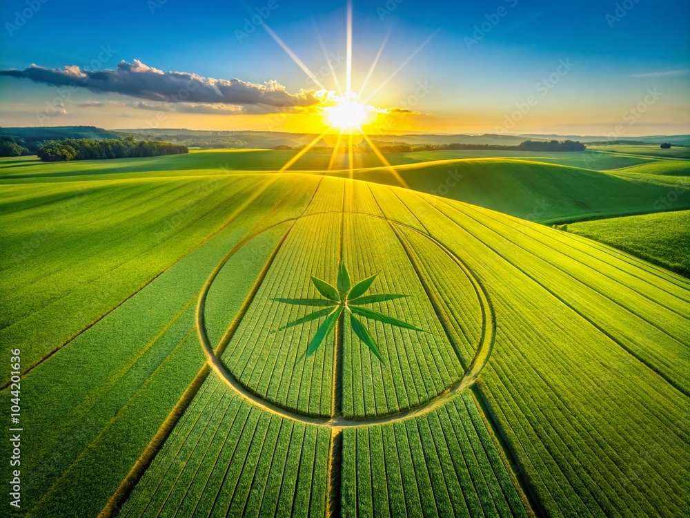 Linear Round Sun Logo Design with Scenic Field Background for Branding ...