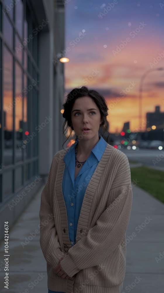 Cinematic Golden Hour Portrait of Person with Dusky Sky, Reflective ...