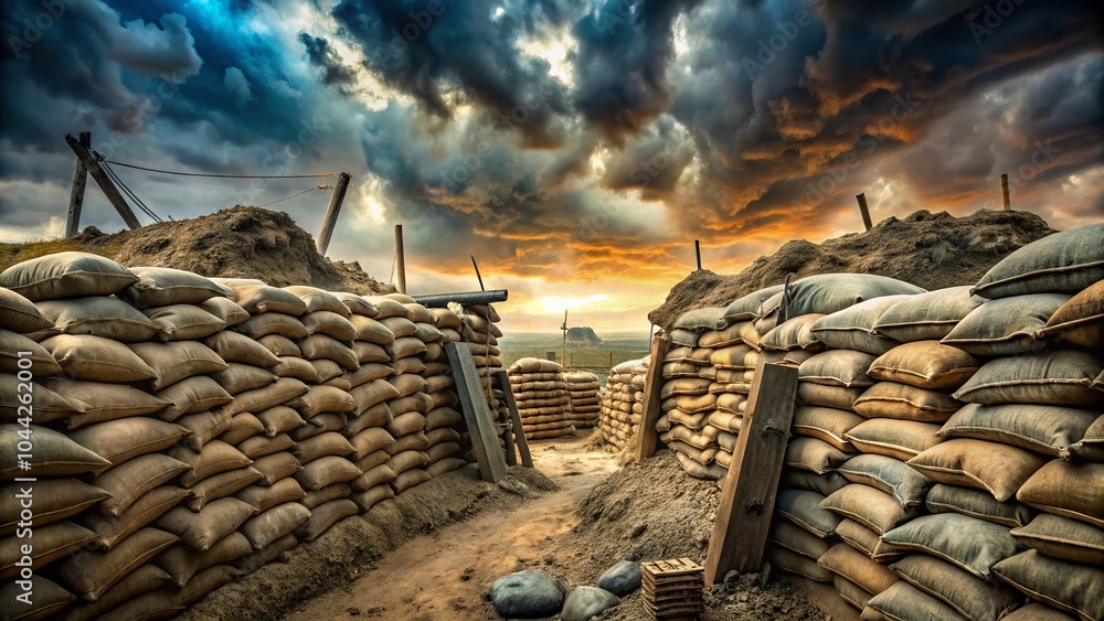 World War I Trenches with Sandbags in a Historical Battle Scene - HDR ...