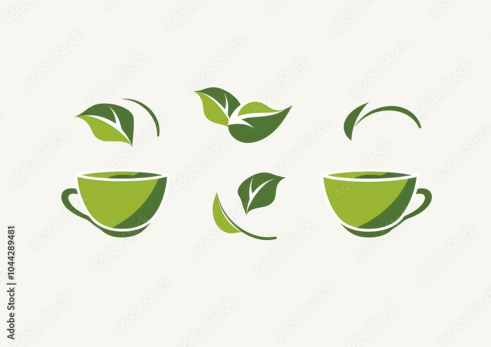 Elegant Set of Tea Logo Designs Featuring Tea Leaves and Cups in a High ...