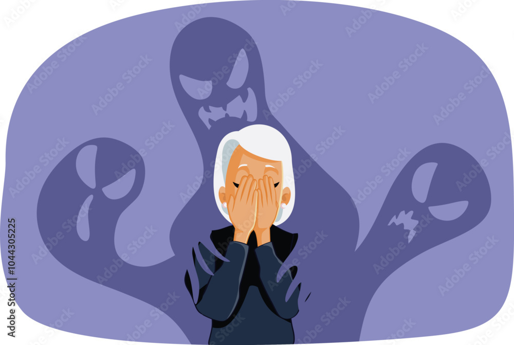Anguished Senior Woman Having a Panic Attack Vector Illustration. Sad ...