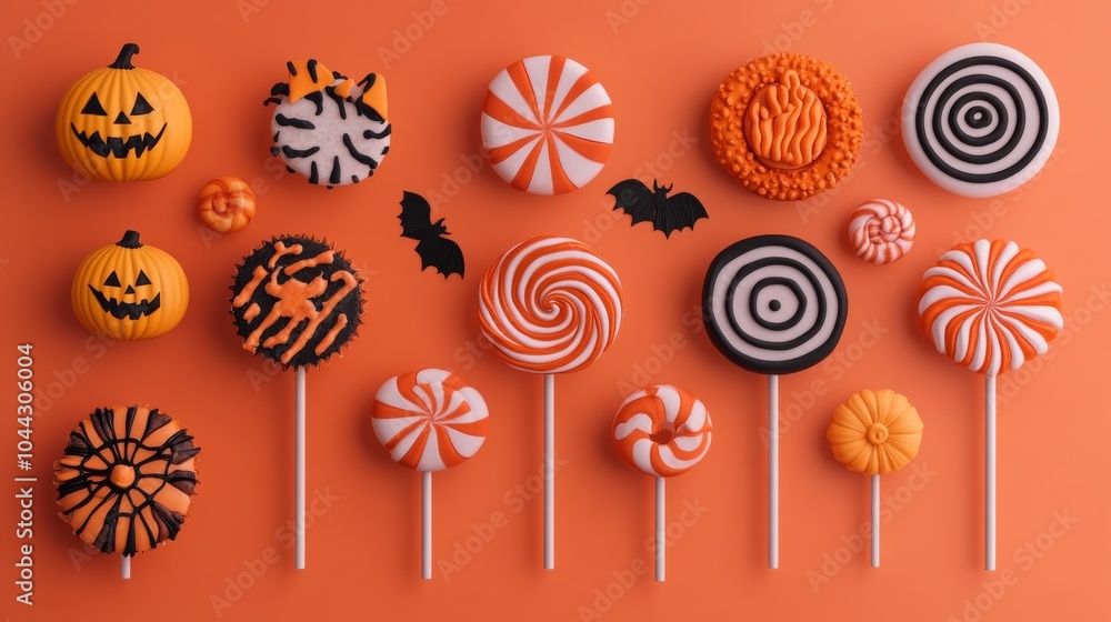 Collection of Halloween sweet candy cupcake cookie lollipop toffee ...