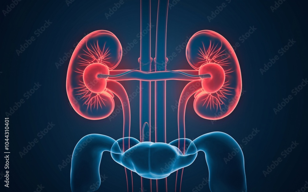 3D illustration of the human kidneys, highlighting their intricate ...