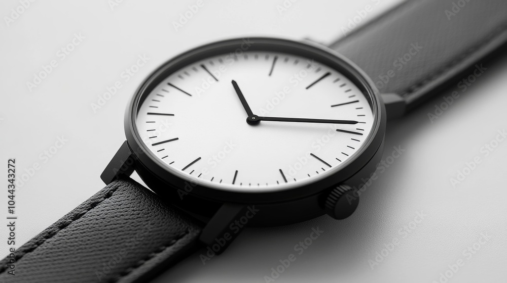 Minimalist black wristwatch mockup on a clean white background ...