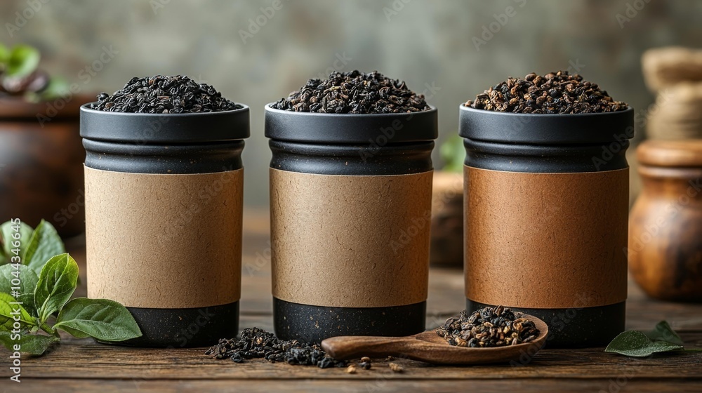 Elegant tea packaging mockup with minimalistic branding on a wooden ...