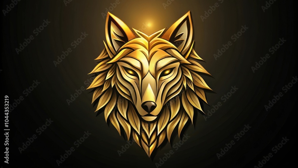 Stylized golden wolf head on a black background, wolf, gold, head,black ...
