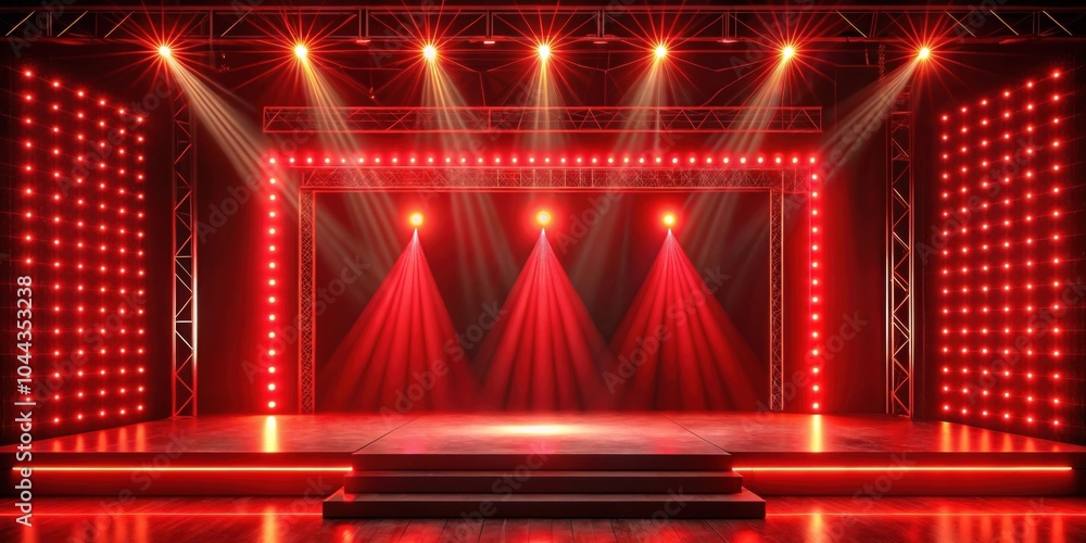 Big stage with red neon light luminance background, stage, red, neon ...