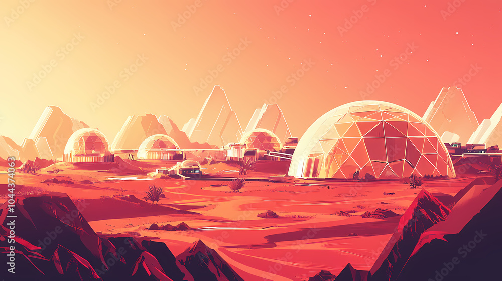 Futuristic space colony on mars with geodesic domes and terraforming in ...