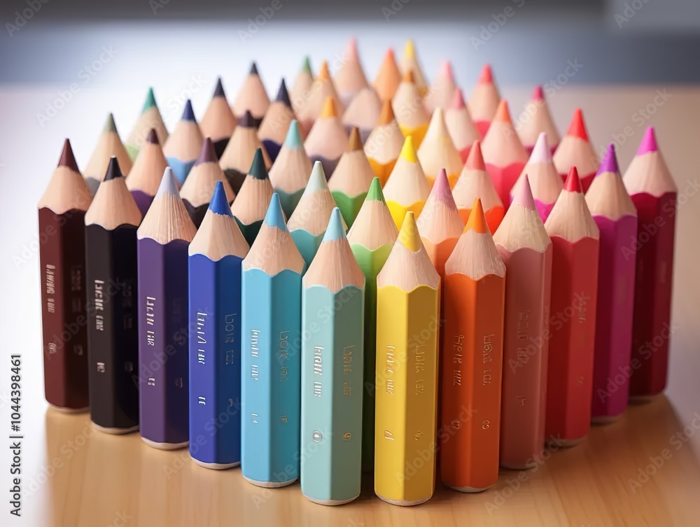 Colored pencils lined up on white background. This image is ultra ...