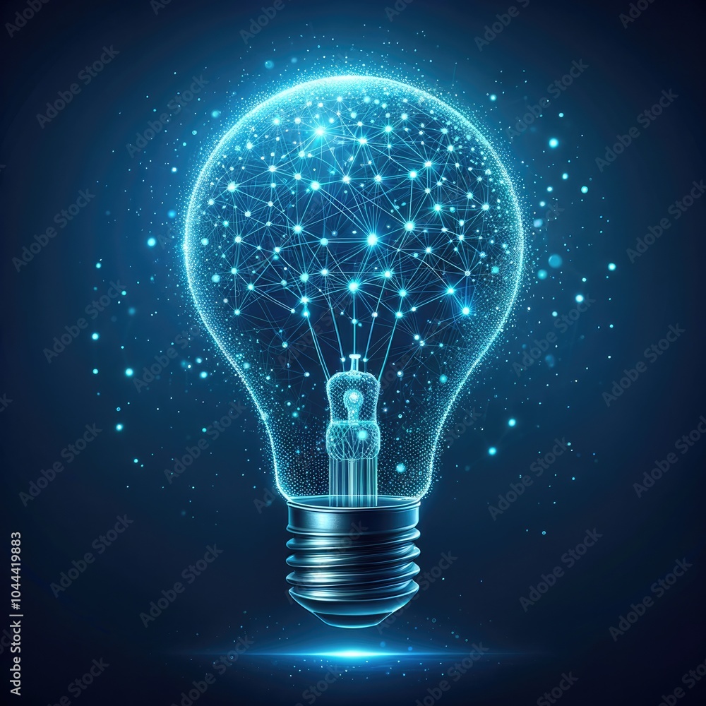 Glowing Digital Lightbulb: Wireframe Representation of Innovation ...