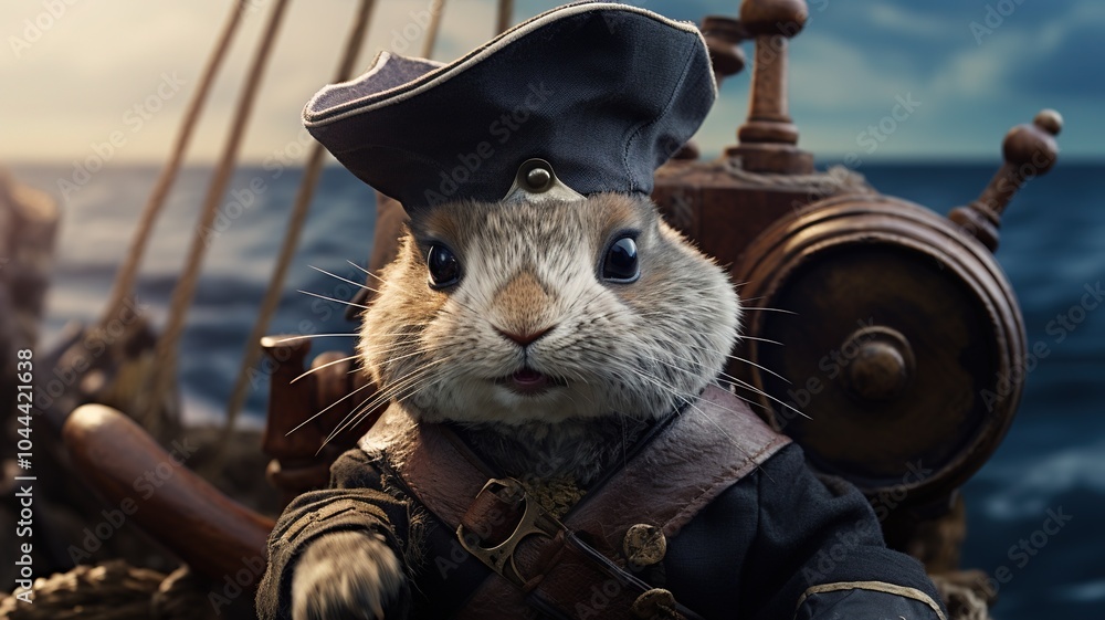 A Pygmy Rabbit pirate with a miniature tricorn hat and eye patch ...