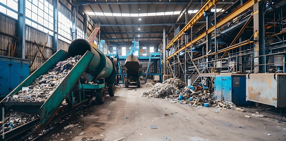 Industrial Waste Recycling Facility with Conveyor and Sorting Equipment ...