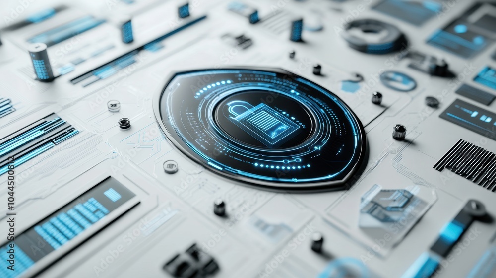 Exploring digital security concepts with intricate technology patterns and vibrant designs in a ...