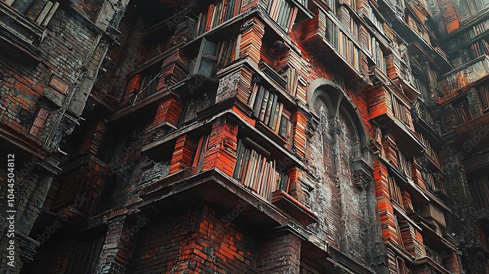 A towering library an imaginative structure built with books as bricks ...
