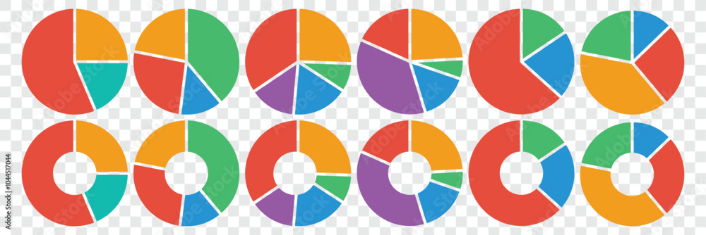 Set of pie chart graph design. Wheel round diagram part symbol ...
