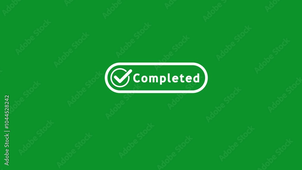 Completed stamp animation. Completed text label stamp with checklist ...