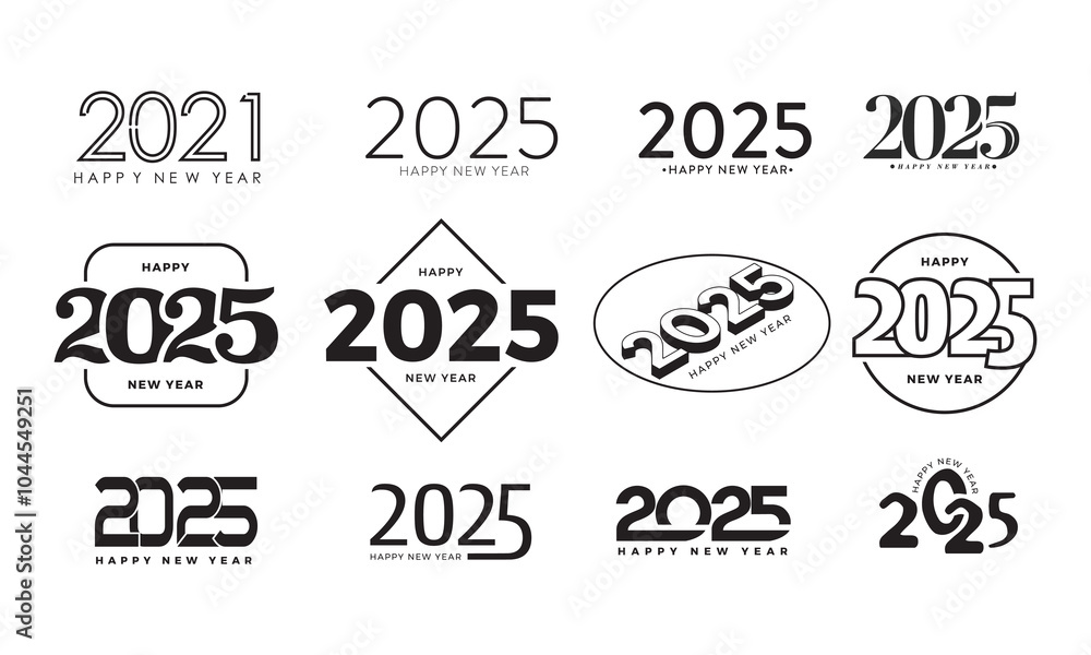 Big set of 2025 new year logo text design template. Christmas ...