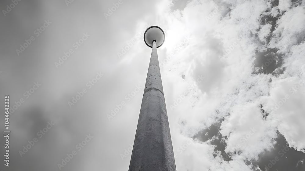 49. A worm's-eye view of a tall light post, with the simple shape and ...