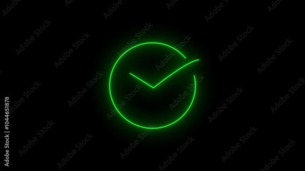 Ilustracja Stock: Green tick mark icon neon sign. Check mark icon ...