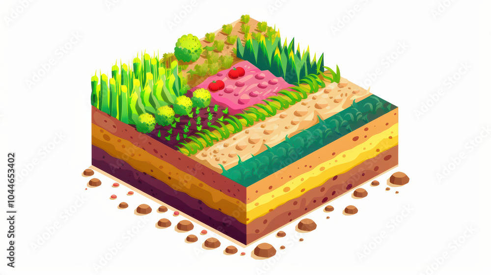colorful illustration of cross section of soil layers, showcasing ...