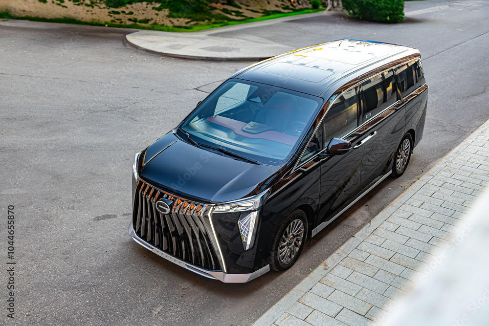Russia, Moscow - September 5, 2024: Black chinese minivan GAC M8 , VAN ...