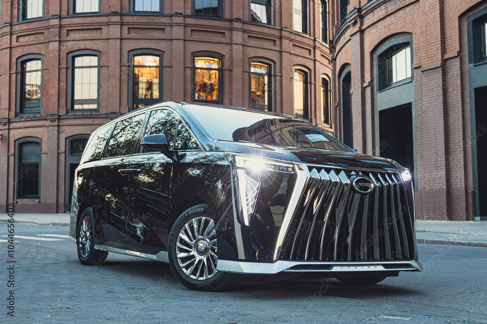 Russia, Moscow - September 5, 2024: Black chinese minivan GAC M8 , VAN ...