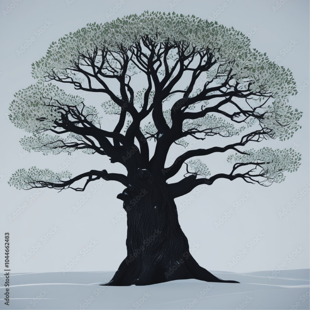 dramatic detailed silhouette of a large spreading oak tree.Tree Oak ...