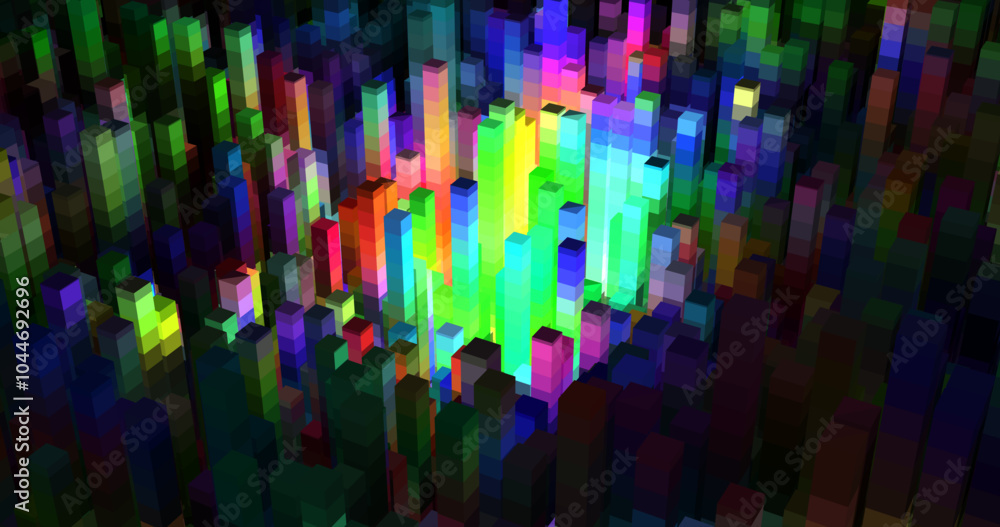 Abstract images of an array of geometric shapes of different colors ...