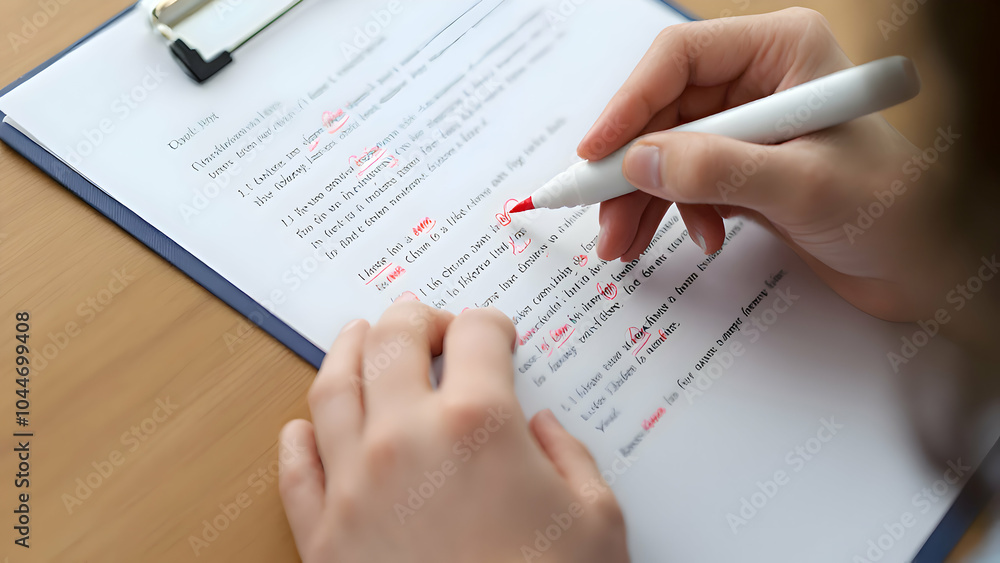 Person Marking Error With Red Marker, Hands highlighting text in book ...