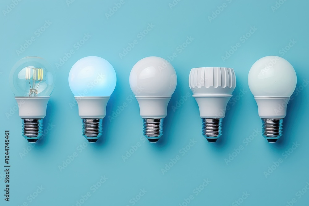 Light bulb variations displayed on a blue background showing different ...