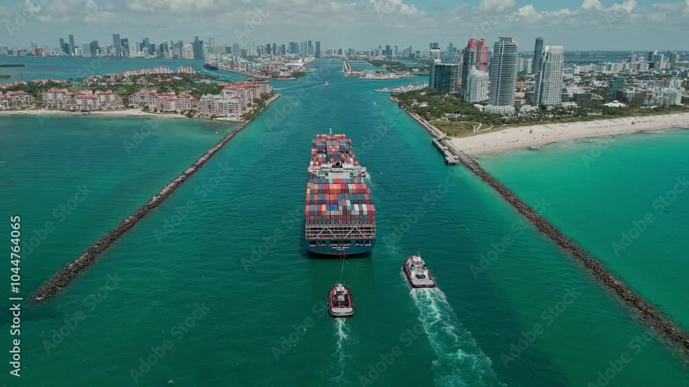 Miami, Florida, USA - June 23, 2024: Container ship. Cargo ship with ...