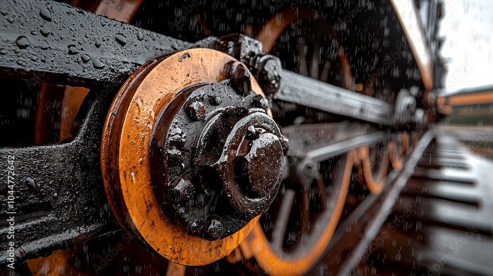 Rusty steam locomotive brake and wheel details, capturing wear and tear ...