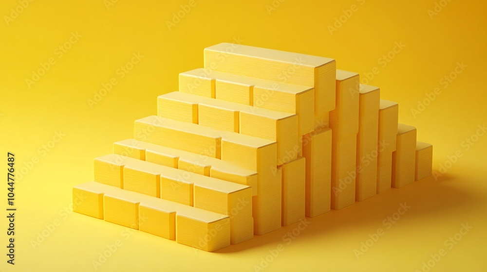 2410 54.A neat arrangement of yellow wooden blocks forming a staircase ...