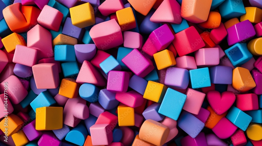 2410 68.A close-up of a scattered pile of multi-colored building blocks ...