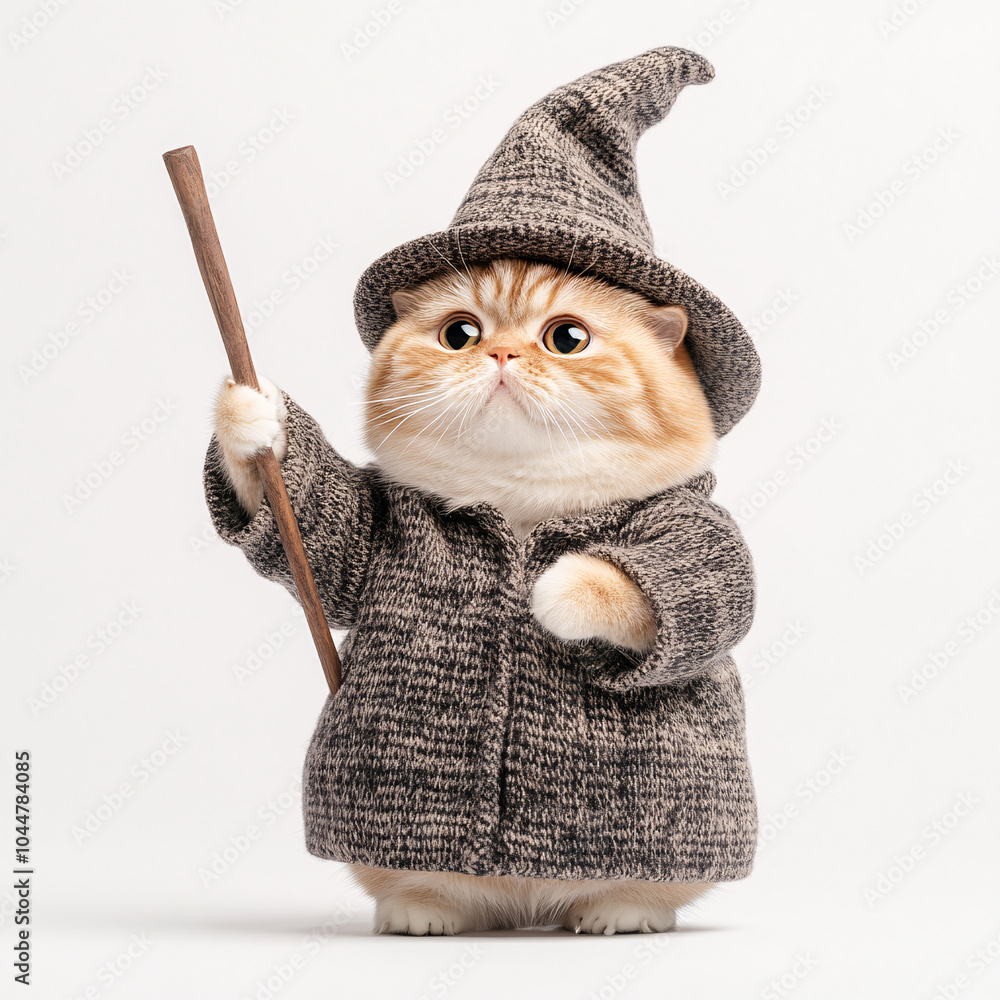 Discover the enchanting world of a fluffy cat dressed as a wizard complete with a pointed hat ...