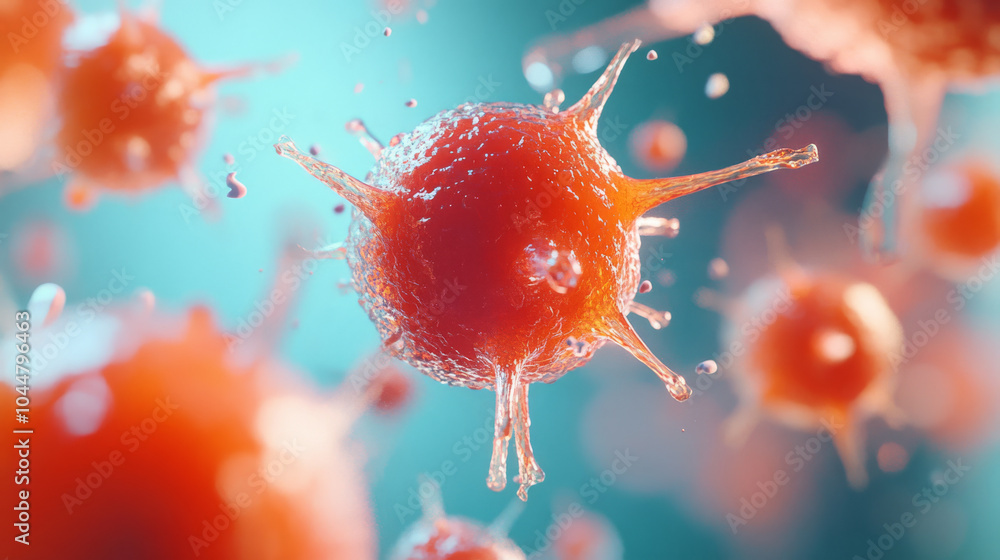 Microscopic view of vibrant red cells with spikes, showcasing intricate ...