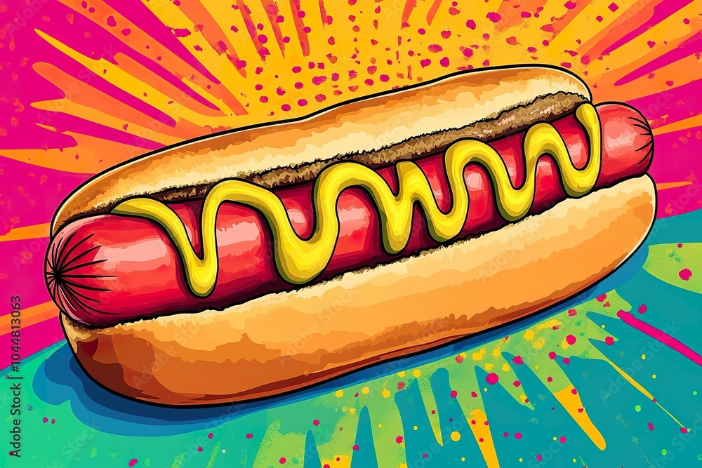 Stylized Cartoon Hot Dog with Bold Lines and Wavy Bun for Food ...